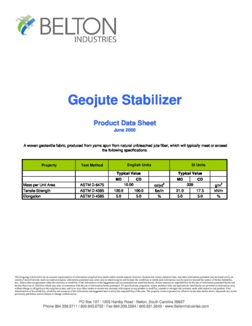 Geojute Stabilizer - Belton Industries